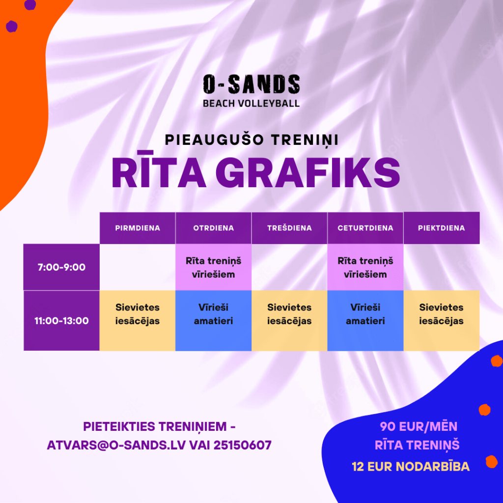 Pieaugušo treniņu līmeņi un grafiks 2024./2025.gada sezonai | O-Sands